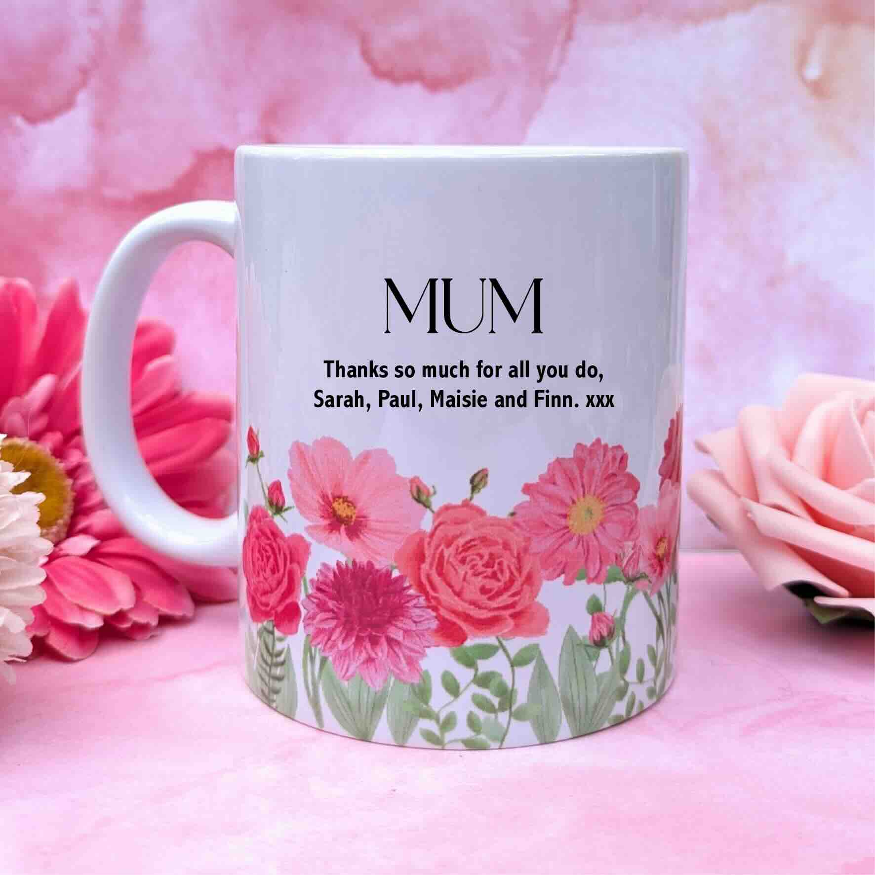 Mum Mug with personalised message - Pink Strawberry